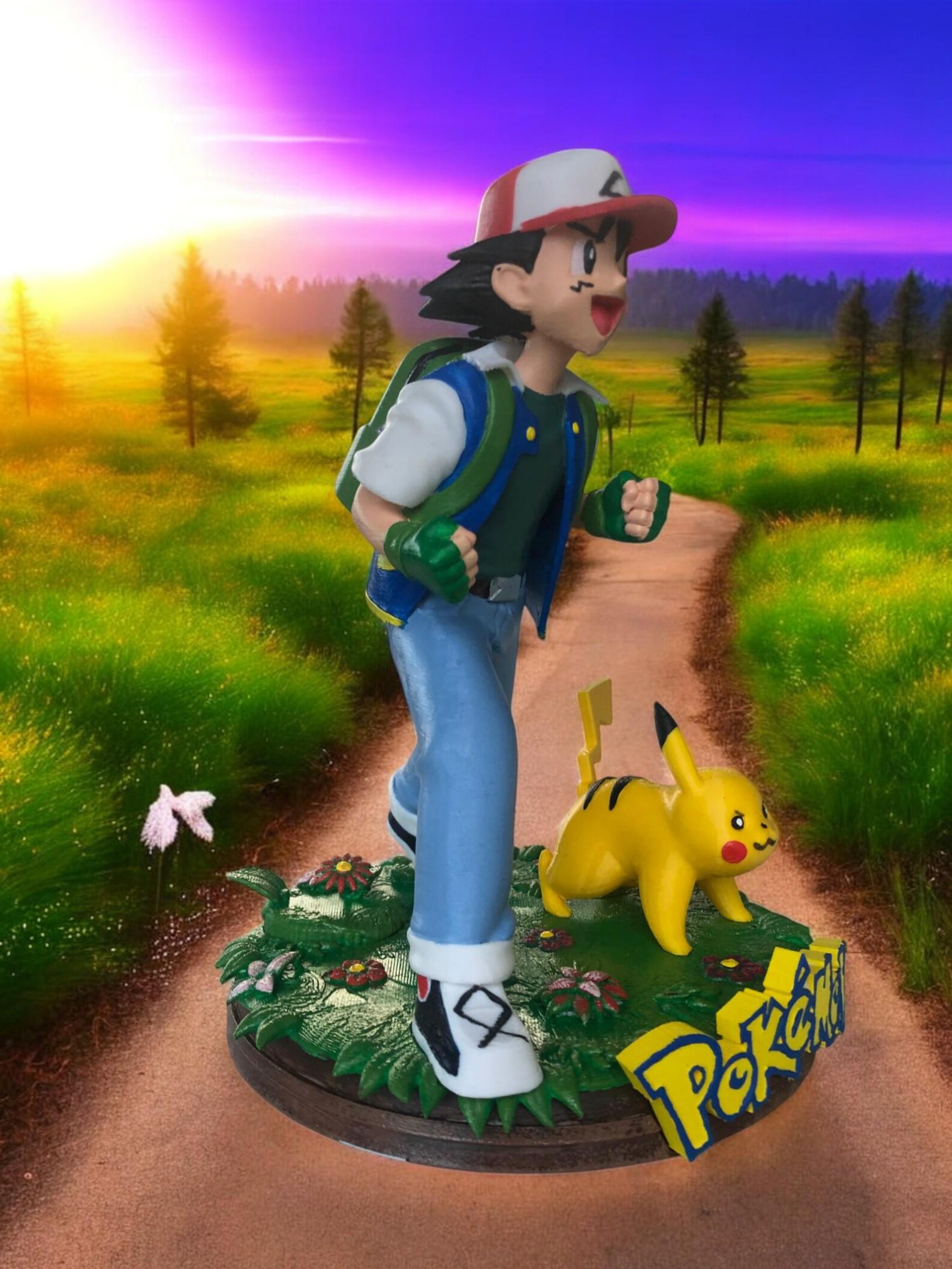 Hand Painted Ash and Pikachu Figure, Ash Ketchum Statue, High Detail 3D ...