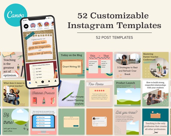 Instagram Template for Education Canva Template Teacher - Etsy