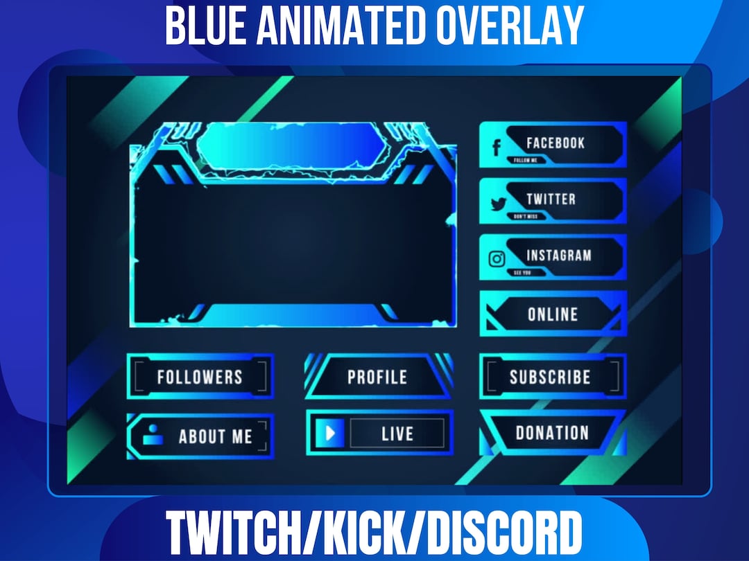 Blue Animated Stream Overlay Pack | Animated Webcam Overlay | Stream ...