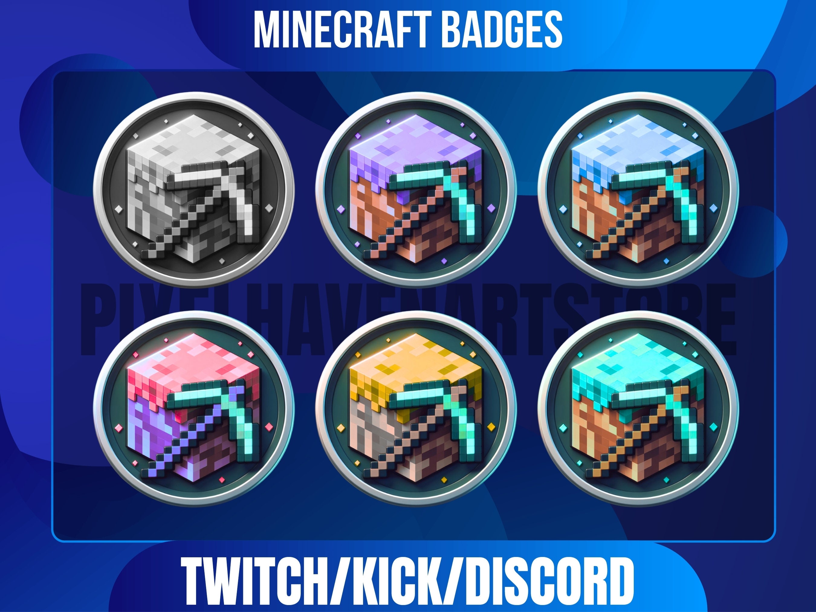 Mine-craft Blocks Sub Badge Pack for Twitch and Discord Pickaxe Badges ...