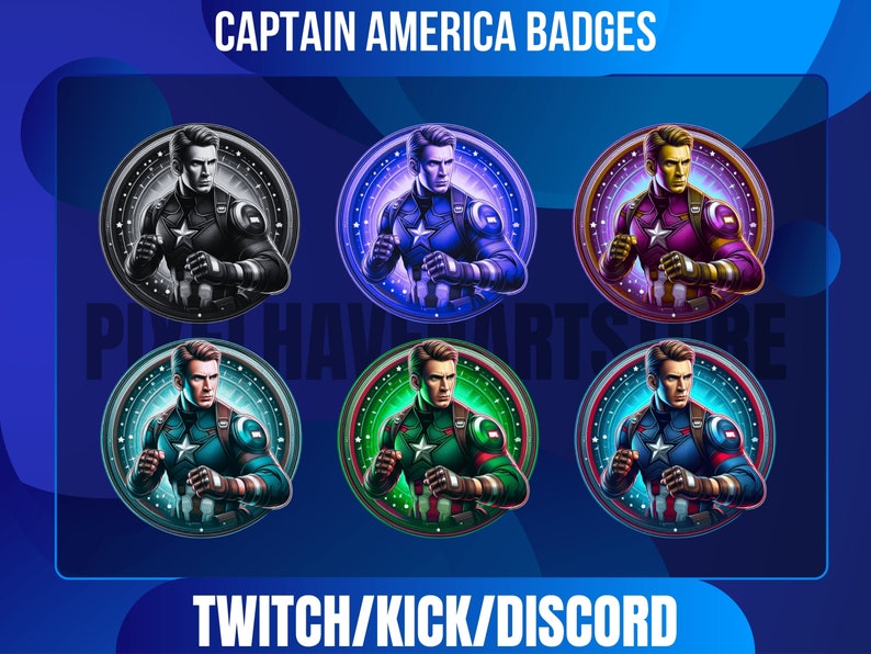 Twitch Cap-tain Ame-rica Sub Badges Cheer Bit Badges Streamer Graphics ...