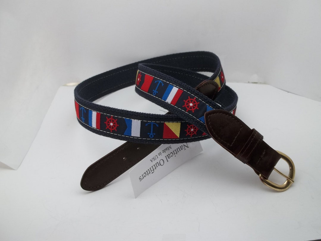 Nautical Web Belt With Leather Tabs - Etsy