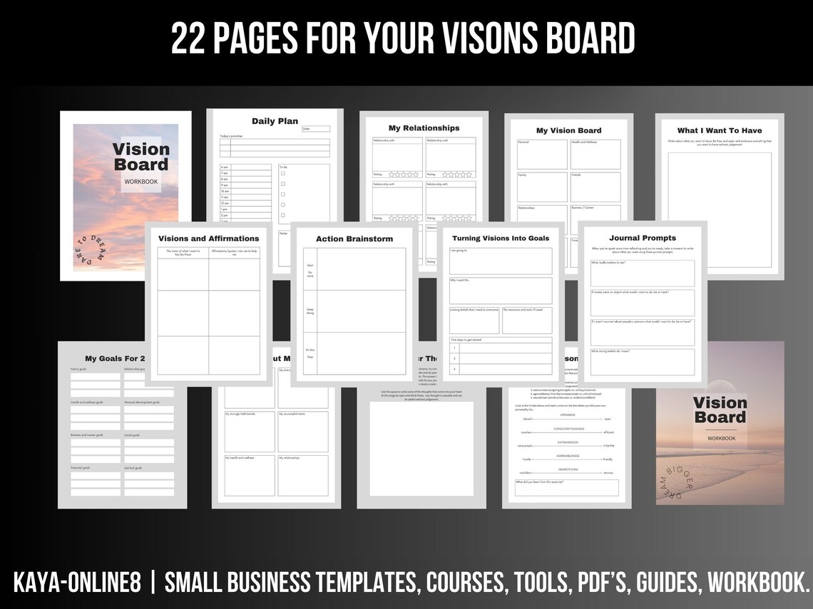 Vision Board Canva Template, PLR for Small Business, Printable Planner ...
