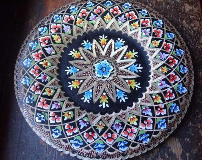 Vintage Hand Painted Metal Decorative Plate - Etsy