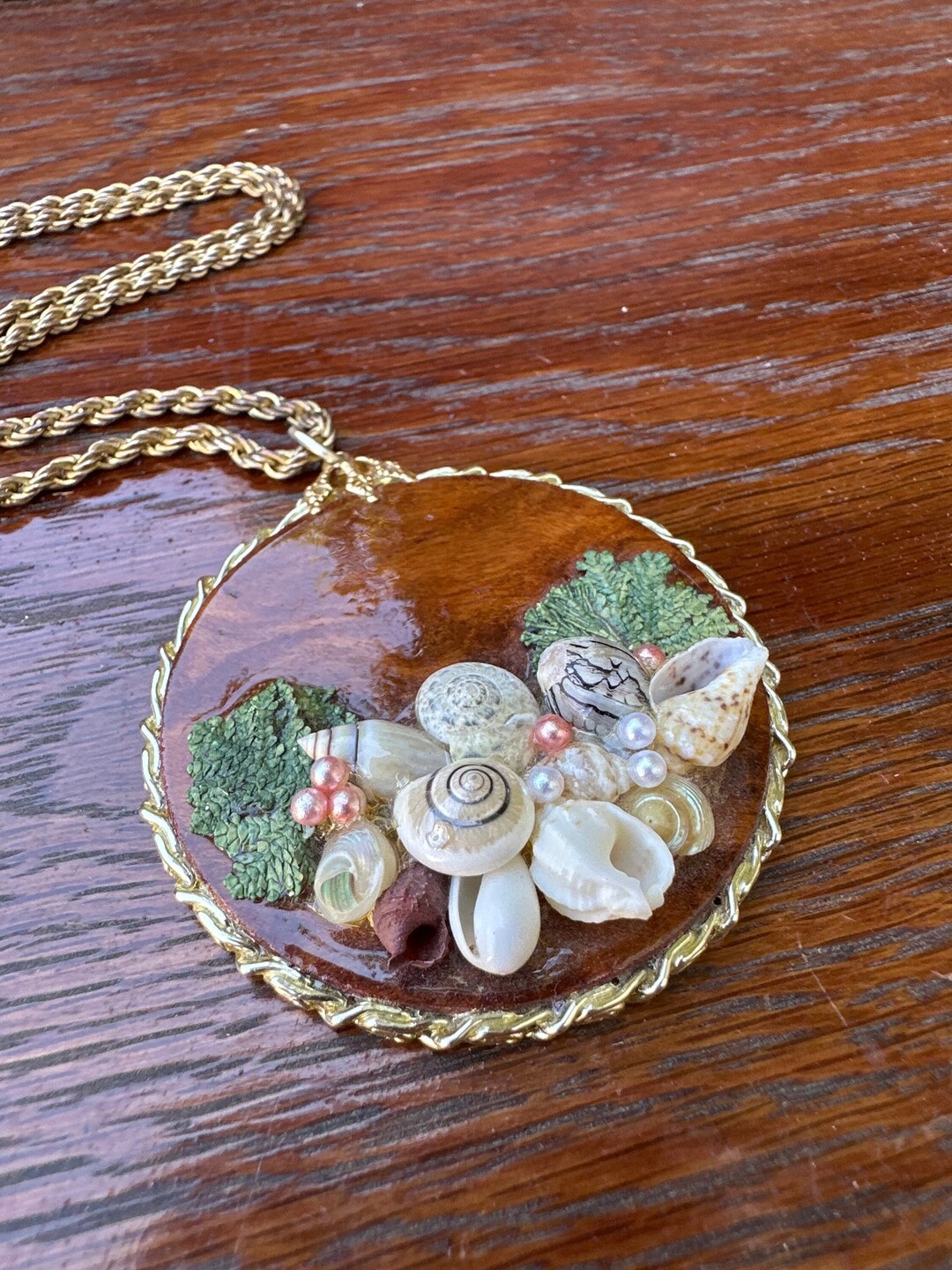 Vintage Wood Pendant With Small Shells - Etsy