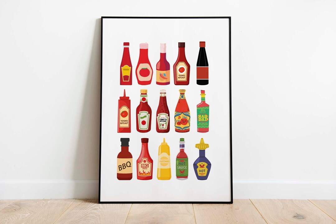 Food Sauce Bottles Poster, BBQ Sauce Poster, Sauce Bottles Art Print ...