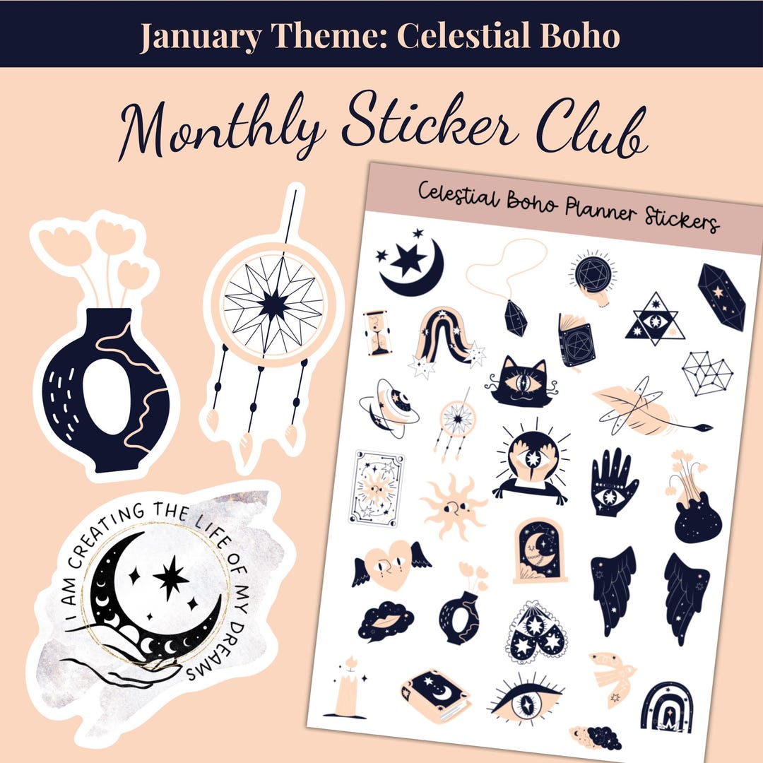 Celestial Boho Sticker Club Celestial Stickers Journal Stickers Waterproof Stickers Sticker ...