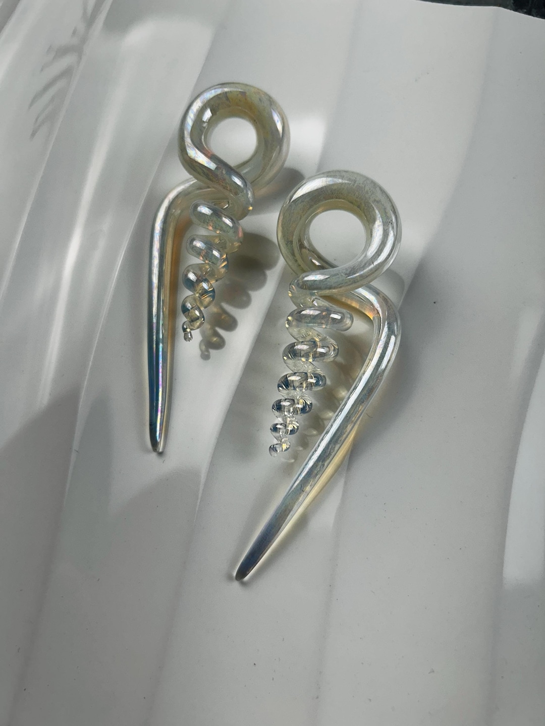 2G Oil Slick Ghost Opal Glass Earrings: Stretched Piercing Jewelry - Etsy