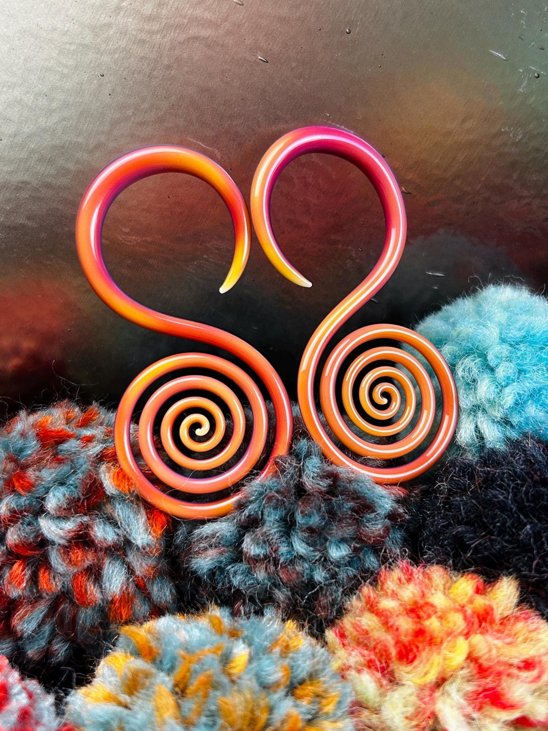 6G | Solar Passion | Spiral Hoops | Gauged Glass Body Jewelry for Stretched Piercings by ...