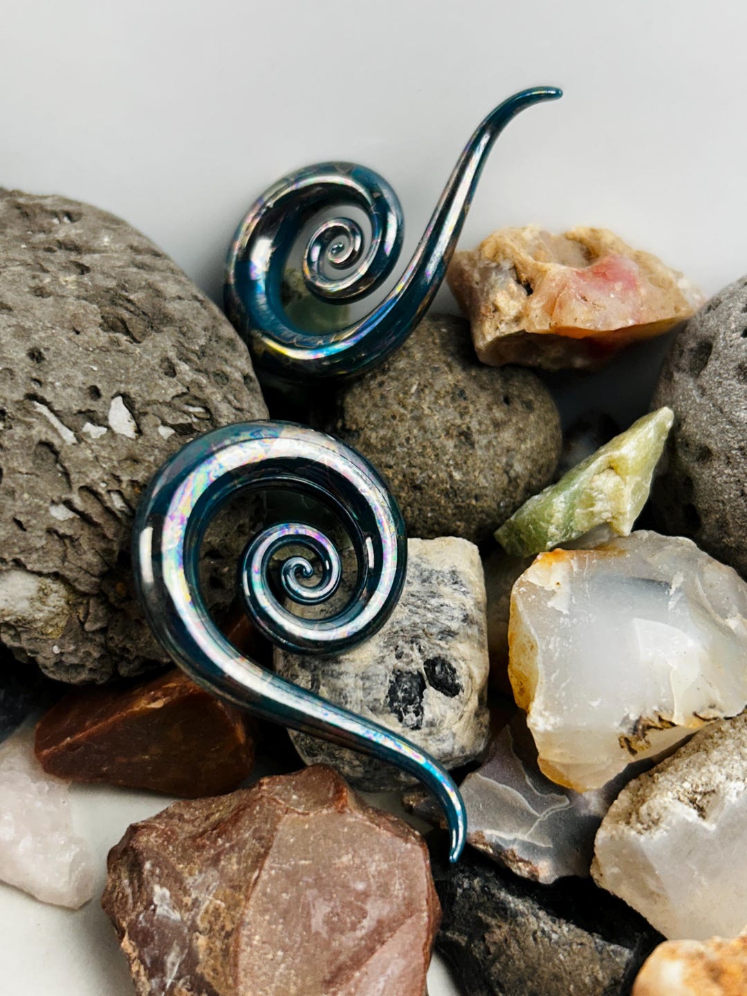 2G | Oil Slick Platinum Teal | Mini Spiral Snakes - Gauged Glass Body ...