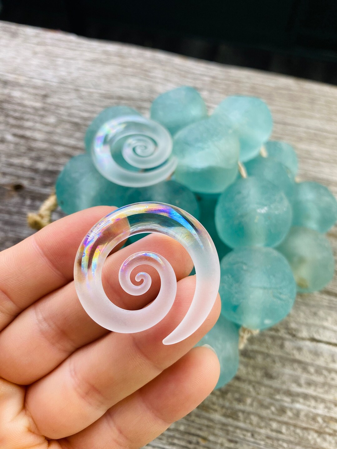 0G | Oil Slick - Clear Seaglass | Mini Spirals | Gauged Glass Body ...