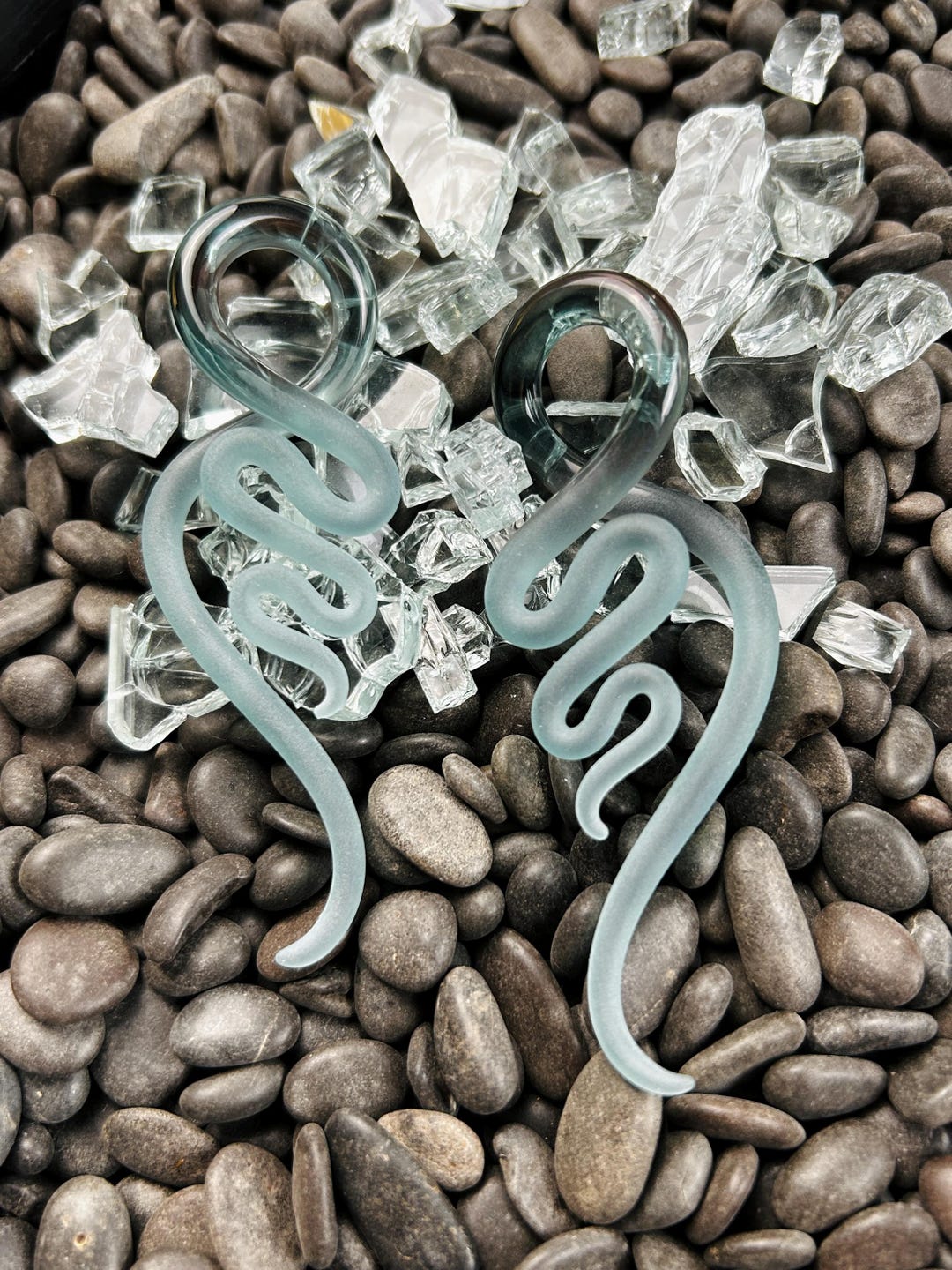 4G | Light Ice Seaglass | River Squids | Gauged Glass Body Jewelry for ...