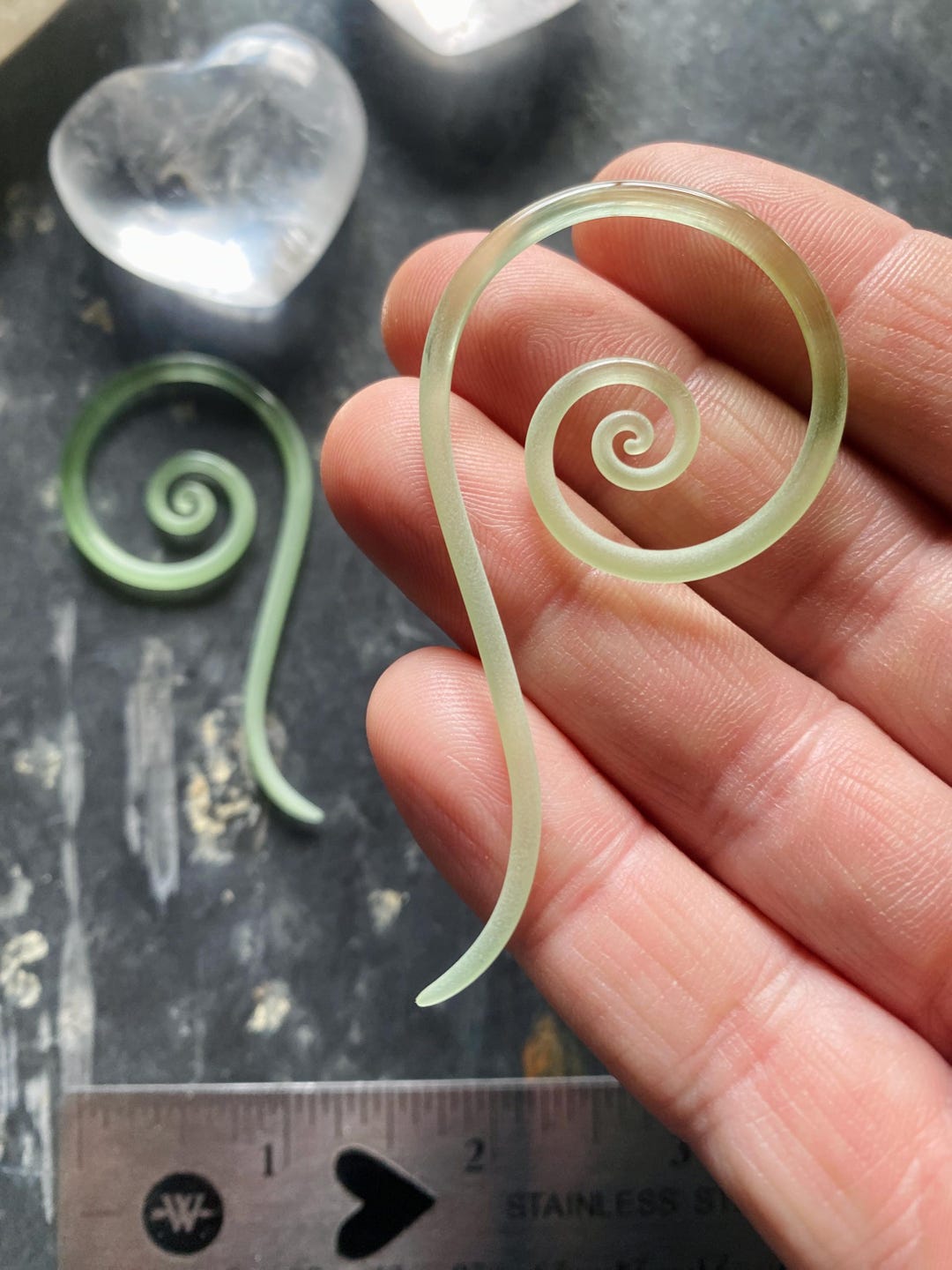 10G | Lime Seaglass | Spiral Snakes | Gauged Glass Body Jewelry for Stretched Piercings by ...