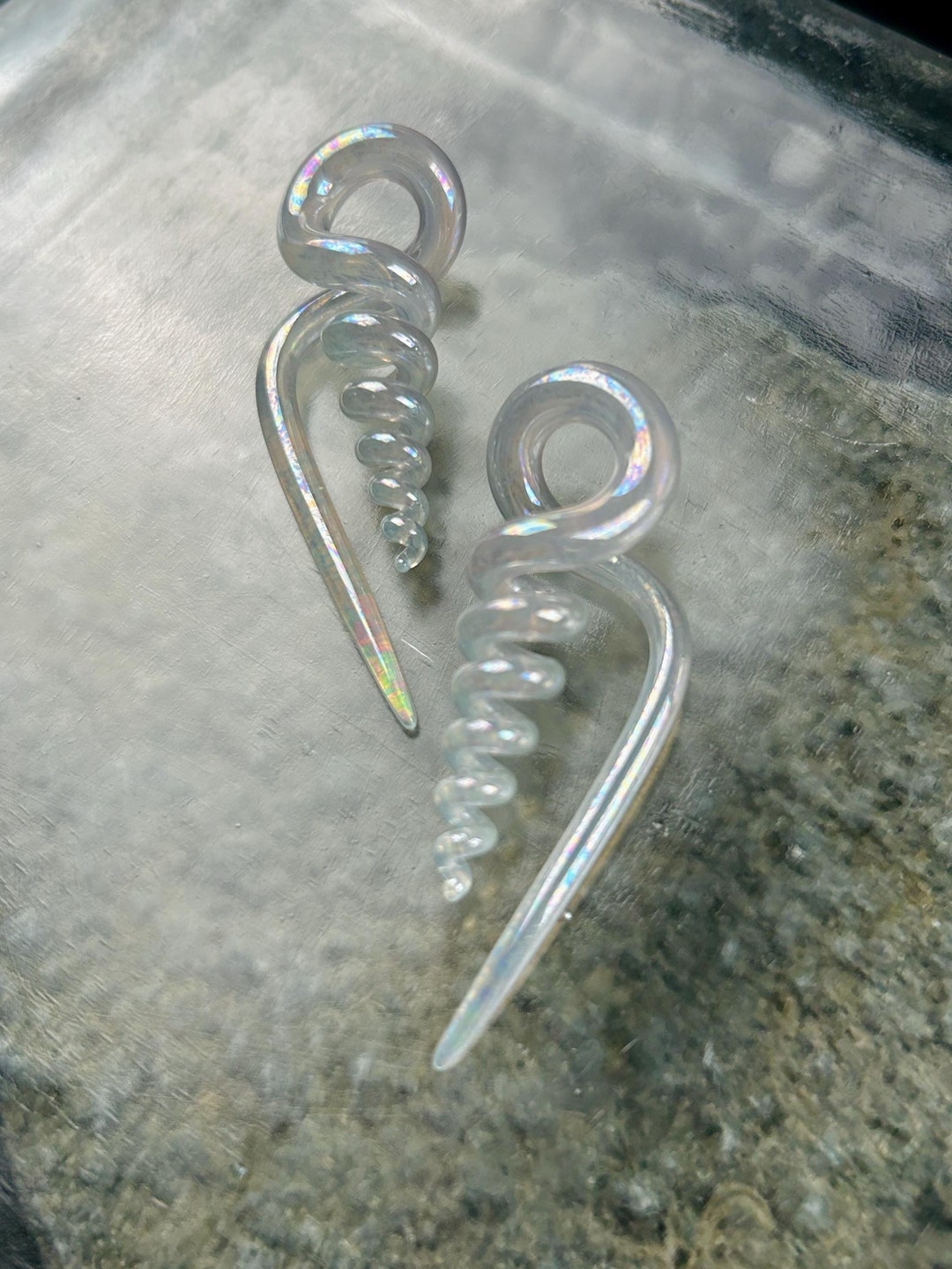 4G Oil Slick Mint Glass Corkscrew Squid Earrings for Stretched ...