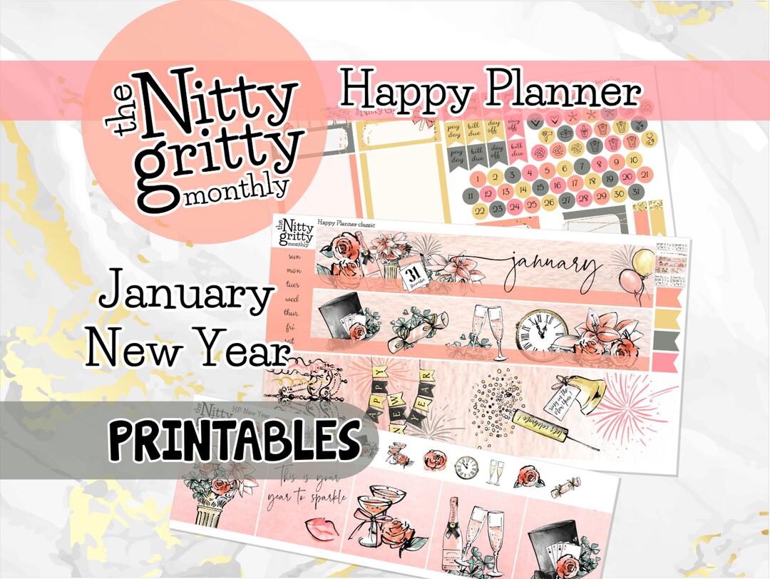 January New Years Monthly Kit | Printable Stickers | Happy Planner ...