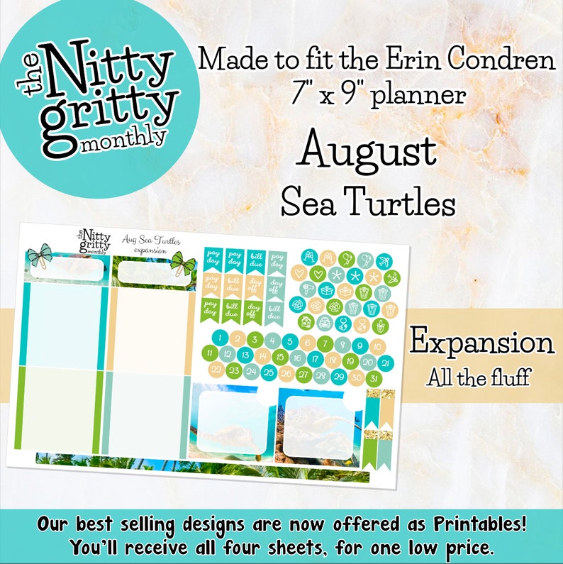 August Sea Turtles Monthly Kit | Printable Stickers | Erin Condren ...