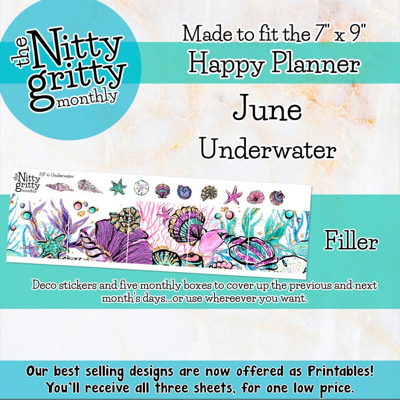 June Underwater Monthly Kit | Printable Stickers | Happy Planner ...