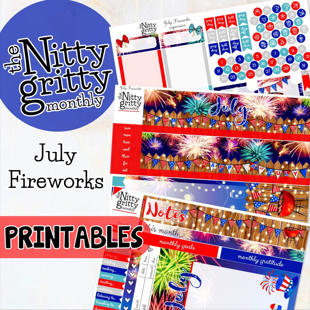 July Fireworks Monthly Kit Printable Stickers Erin Condren Silhouette ...