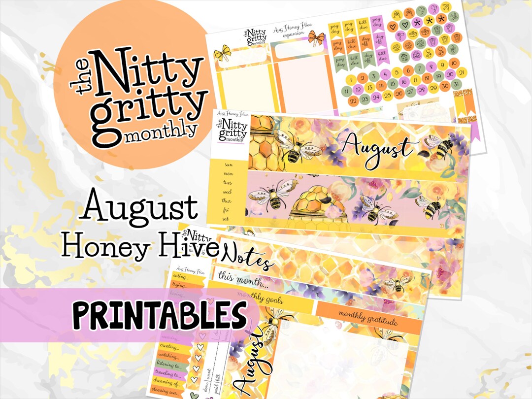 August Honey Hive Monthly Kit | Printable Stickers | Erin Condren ...