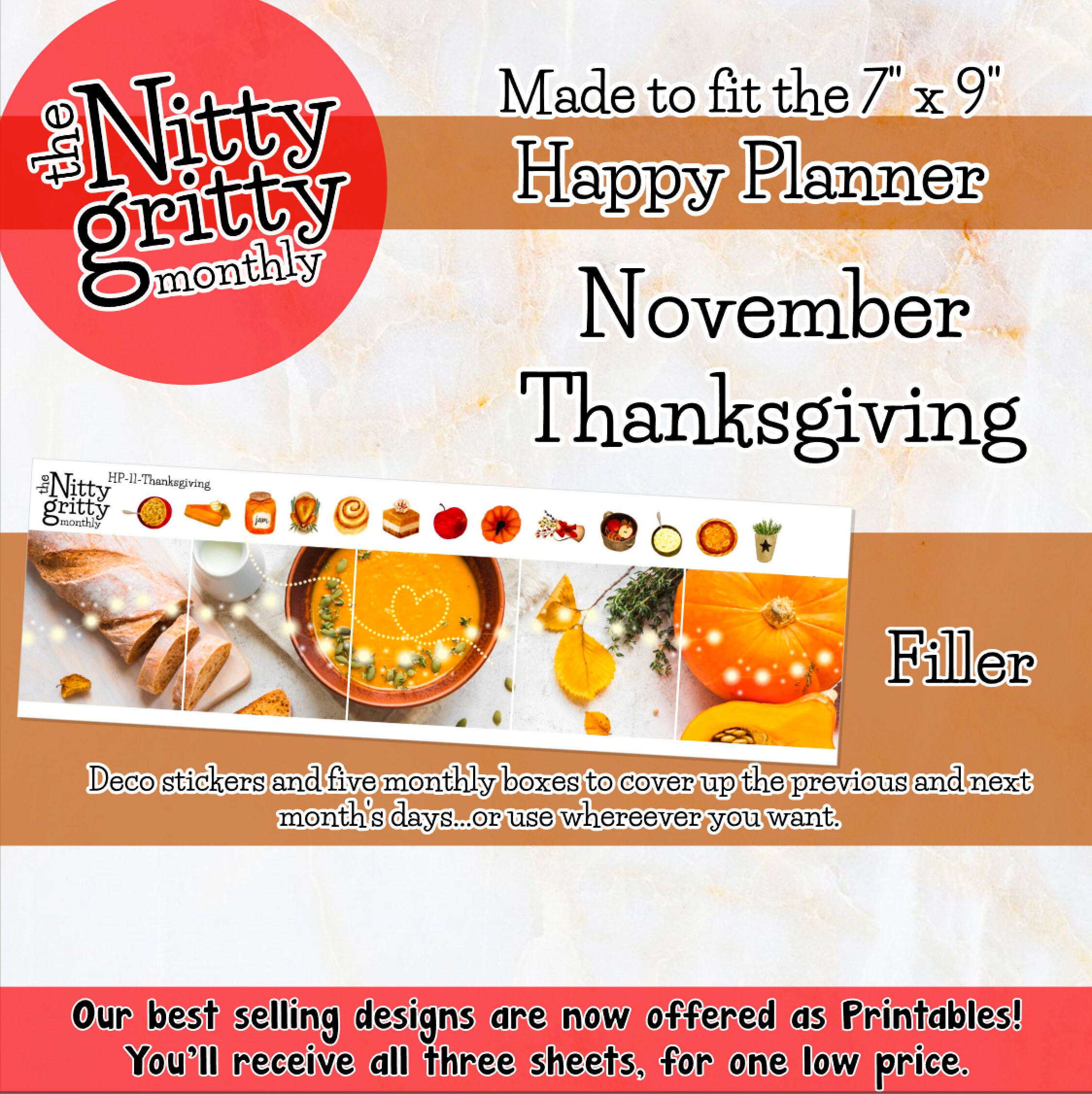 November Thanksgiving Monthly Kit | Printable Stickers | Happy Planner ...