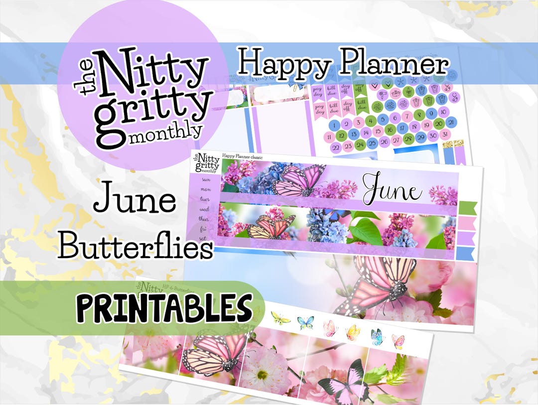 June Butterflies Monthly Kit | Printable Stickers | Happy Planner ...