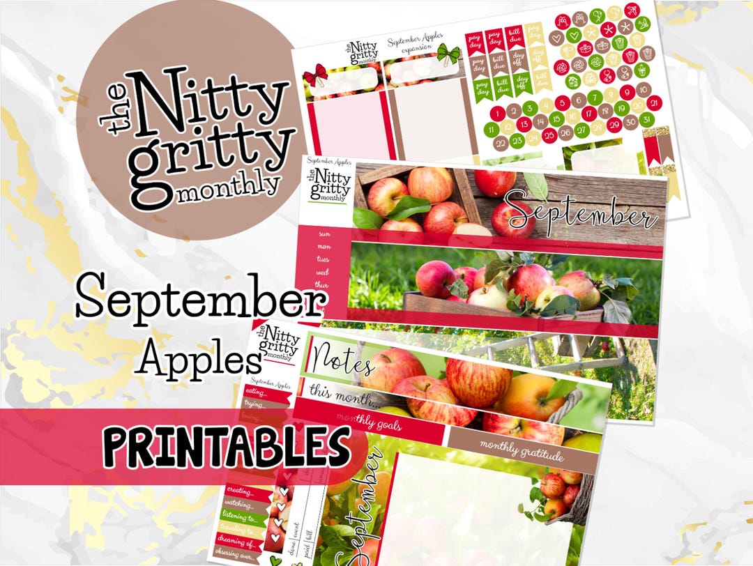 September Apples Monthly Kit | Printable Stickers | Erin Condren ...