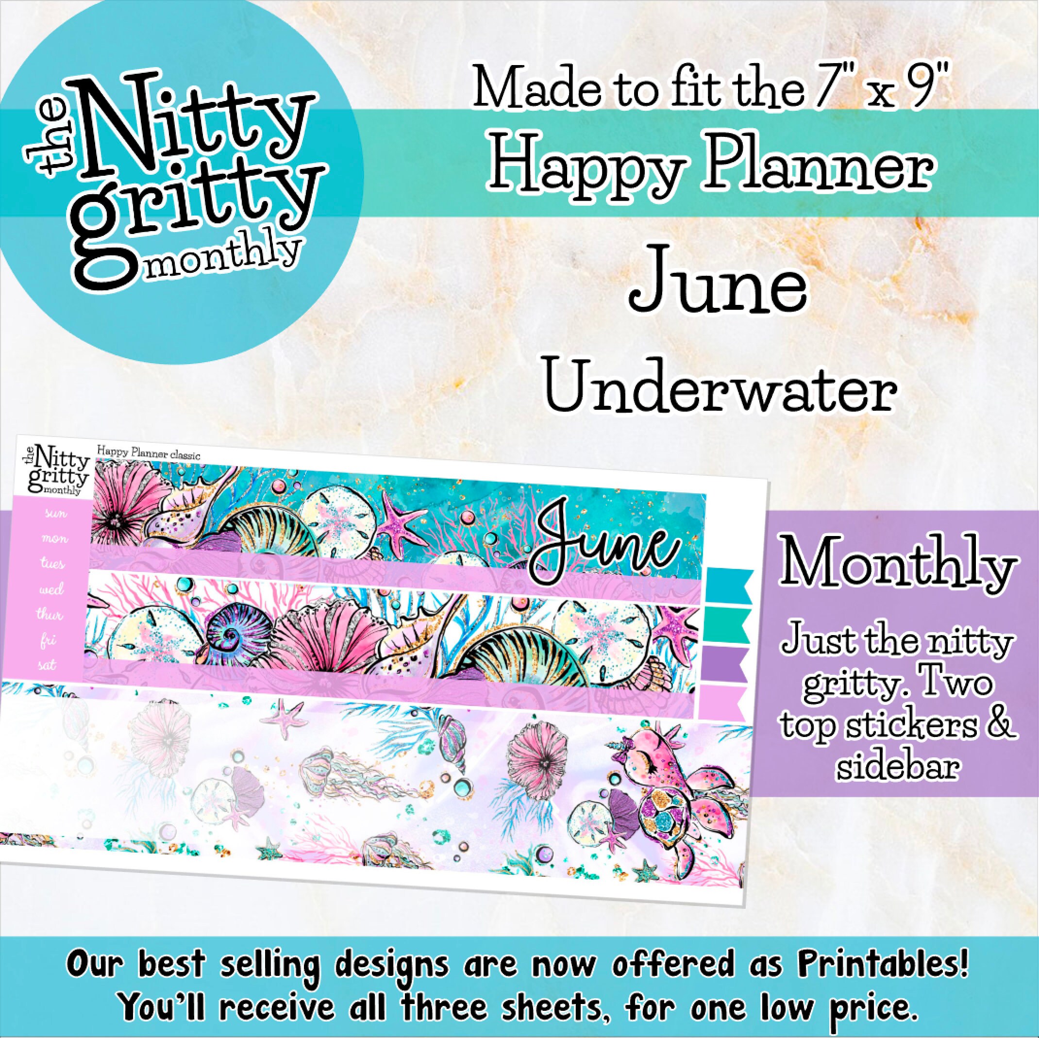 June Underwater Monthly Kit Printable Stickers Happy Planner Silhouette ...