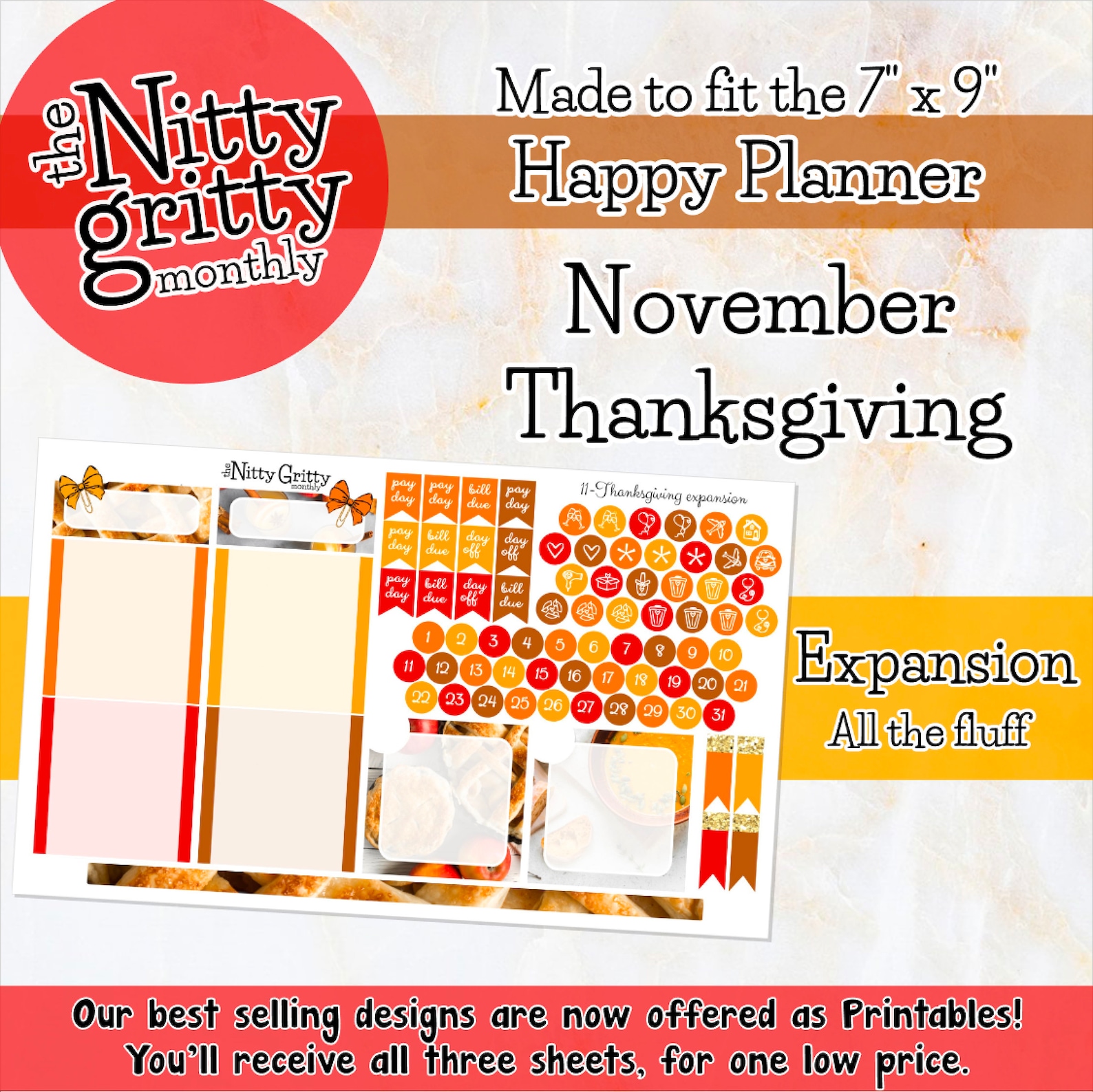 November Thanksgiving Monthly Kit | Printable Stickers | Happy Planner ...