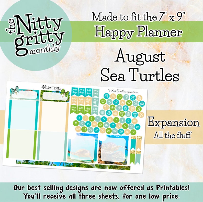 August Sea Turtles Monthly Kit | Printable Stickers | Happy Planner ...