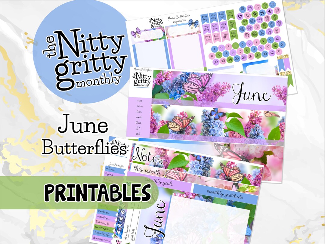 June Butterflies Monthly Kit | Printable Stickers | Erin Condren ...