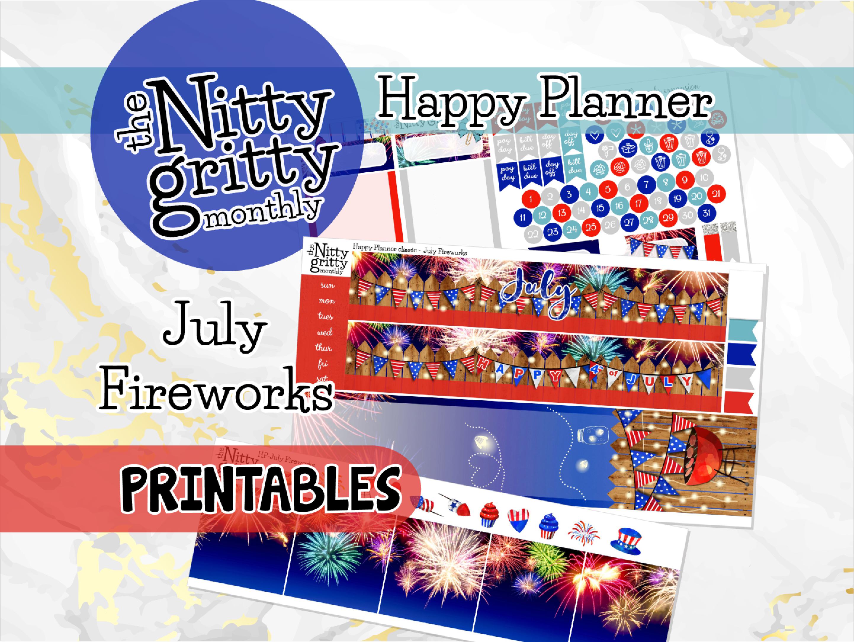 July Fireworks Monthly Kit | Printable Stickers | Happy Planner ...