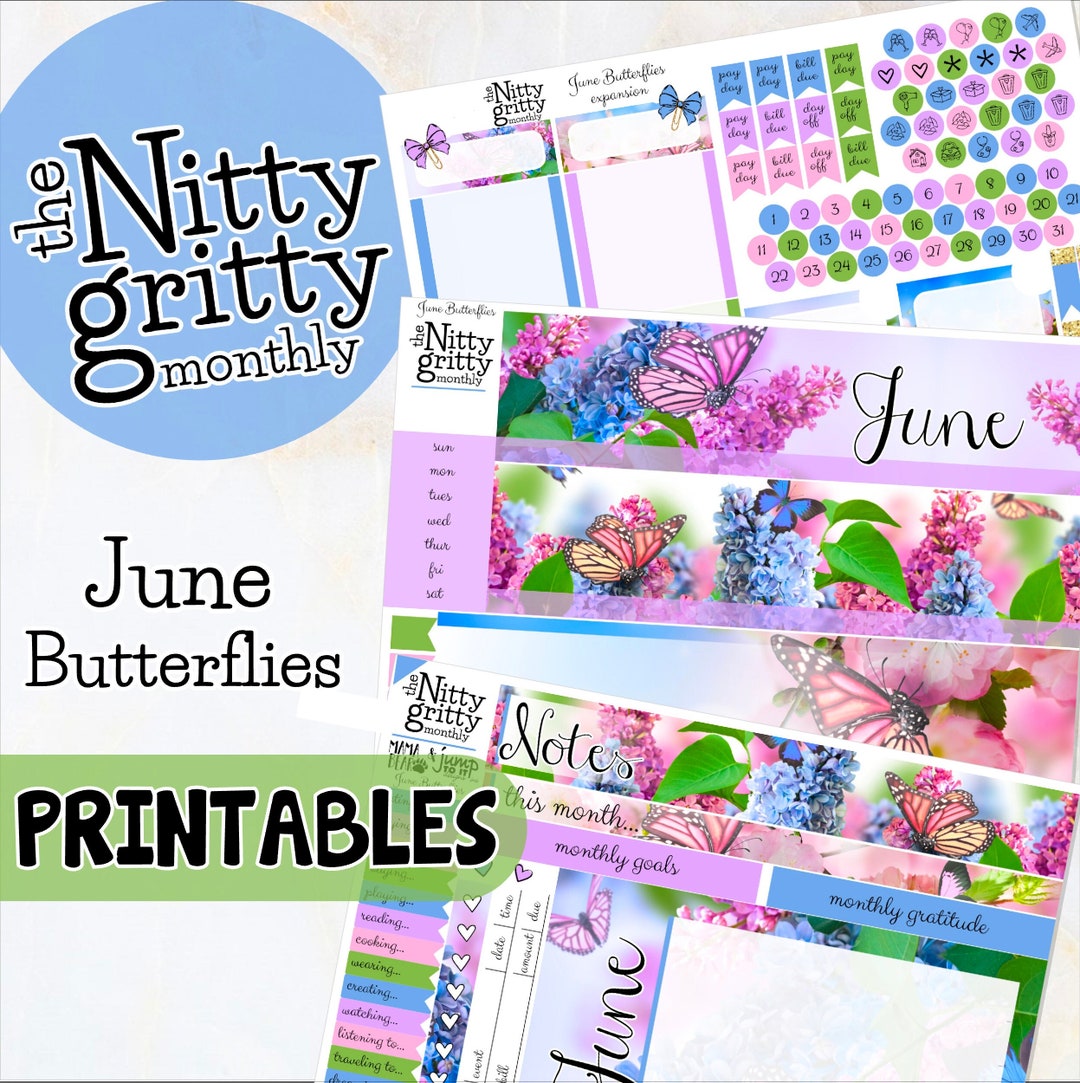 June Butterflies Monthly Kit Printable Stickers Erin Condren Silhouette ...