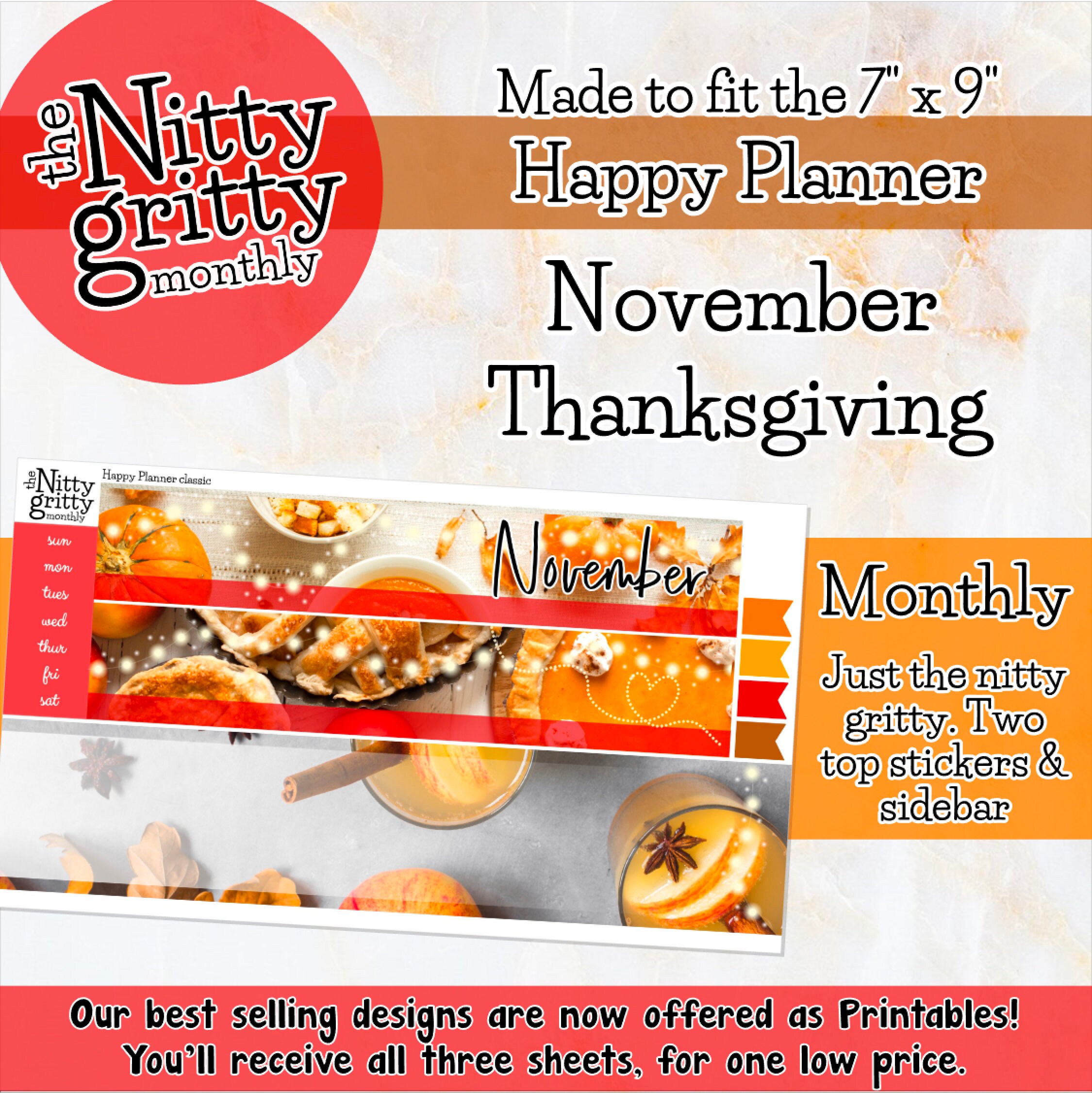 November Thanksgiving Monthly Kit | Printable Stickers | Happy Planner ...