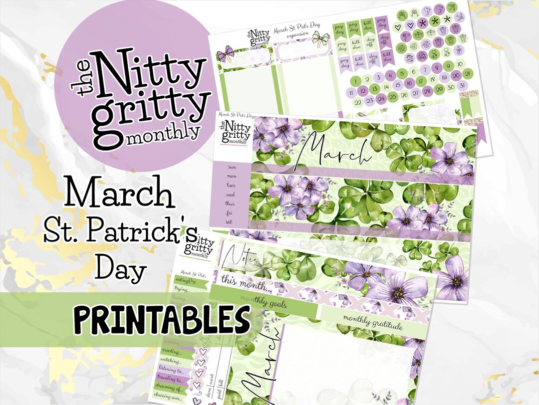 March St Patricks Day Monthly Kit | Printable Stickers | Erin Condren ...