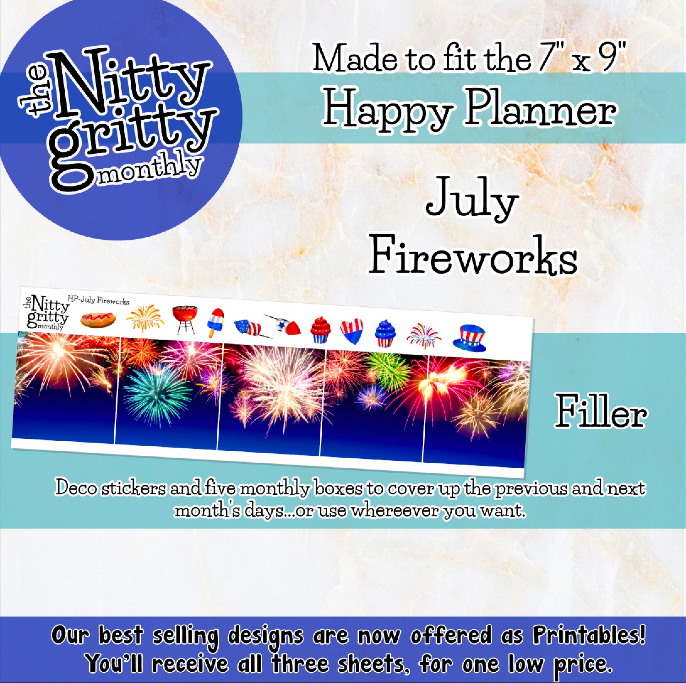 July Fireworks Monthly Kit | Printable Stickers | Happy Planner ...