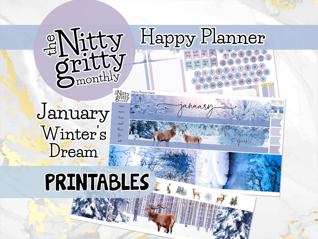 January Winters Dream Monthly Kit | Printable Stickers | Happy Planner ...