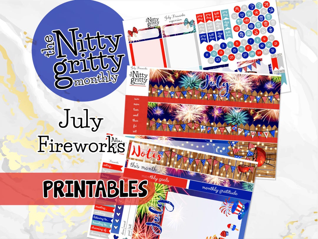 July Fireworks Monthly Kit | Printable Stickers | Erin Condren ...
