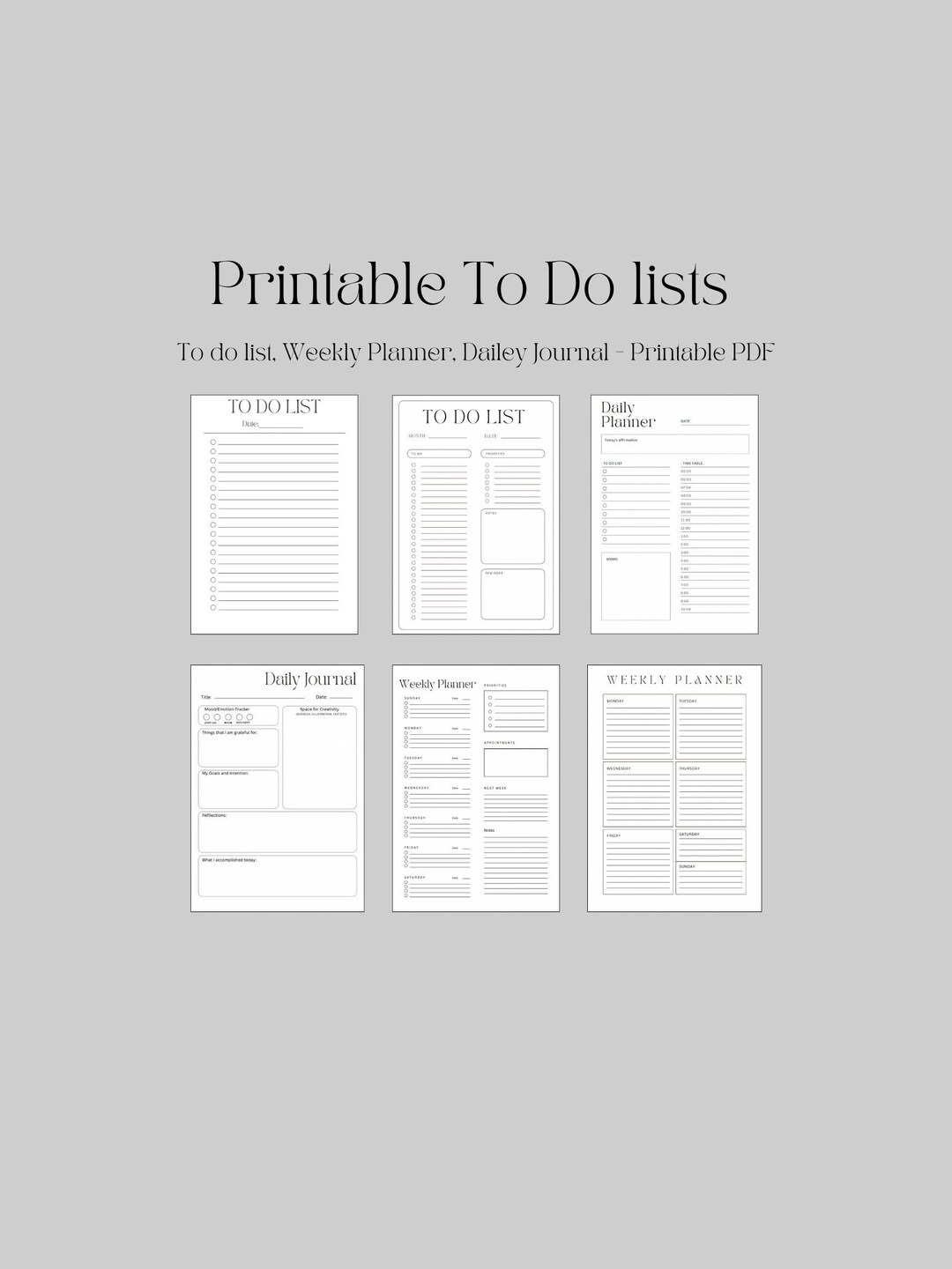 Simple Printable to Do List, Weekly Planner, Dailey Journal Bundle - Etsy