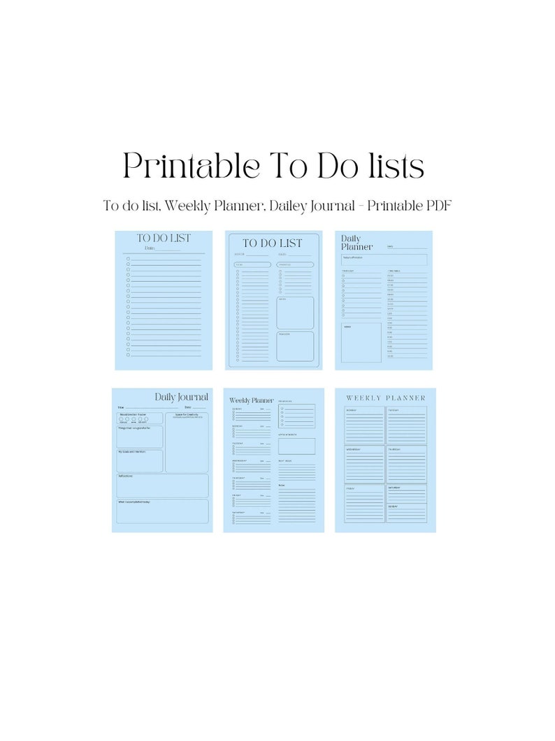 Light Blue Printable to Do List, Weekly Planner, Dailey Journal Bundle ...