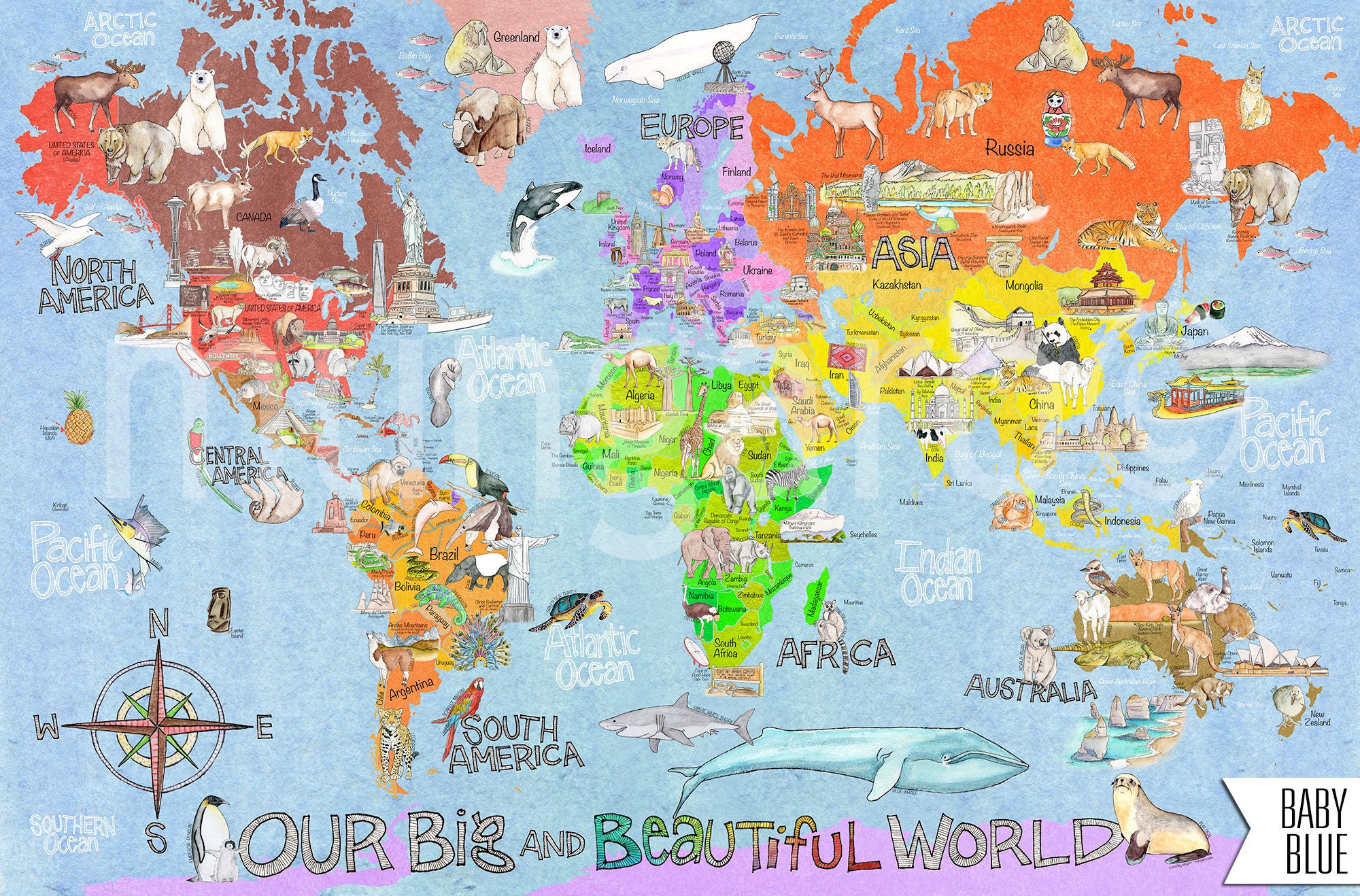 Free shipping CANVAS WORLD Art Map with countries | Etsy