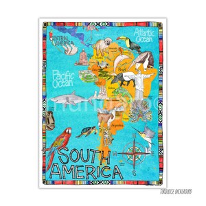 South America Art Map Poster: Educational Continent Print (18x24) - Etsy