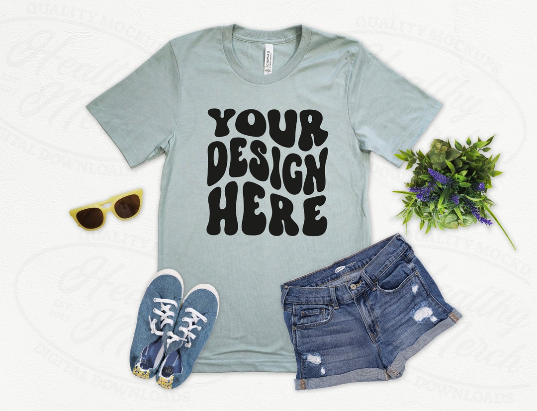 Bella Canvas 3001CVC Heather Dusty Blue Mockup Women's, Bella Canvas ...