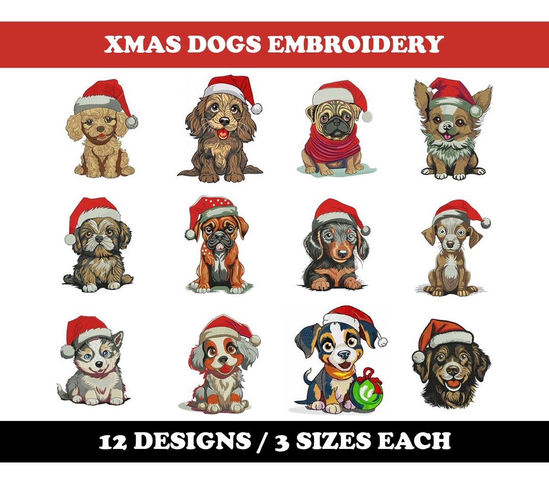 Christmas Dogs (12 Designs) - Machine Embroidery Designs Bundle - Etsy