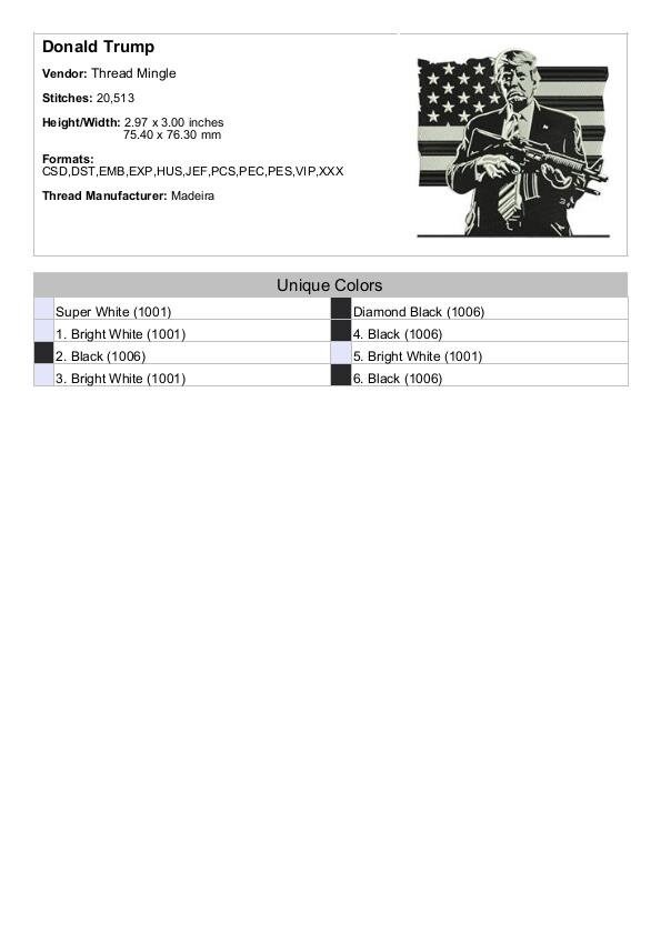 Donald Trump Machine Embroidery Design 3 Sizes - Etsy