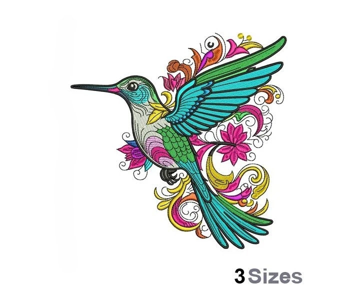 Hummingbird Machine Embroidery Design 3 Sizes - Etsy