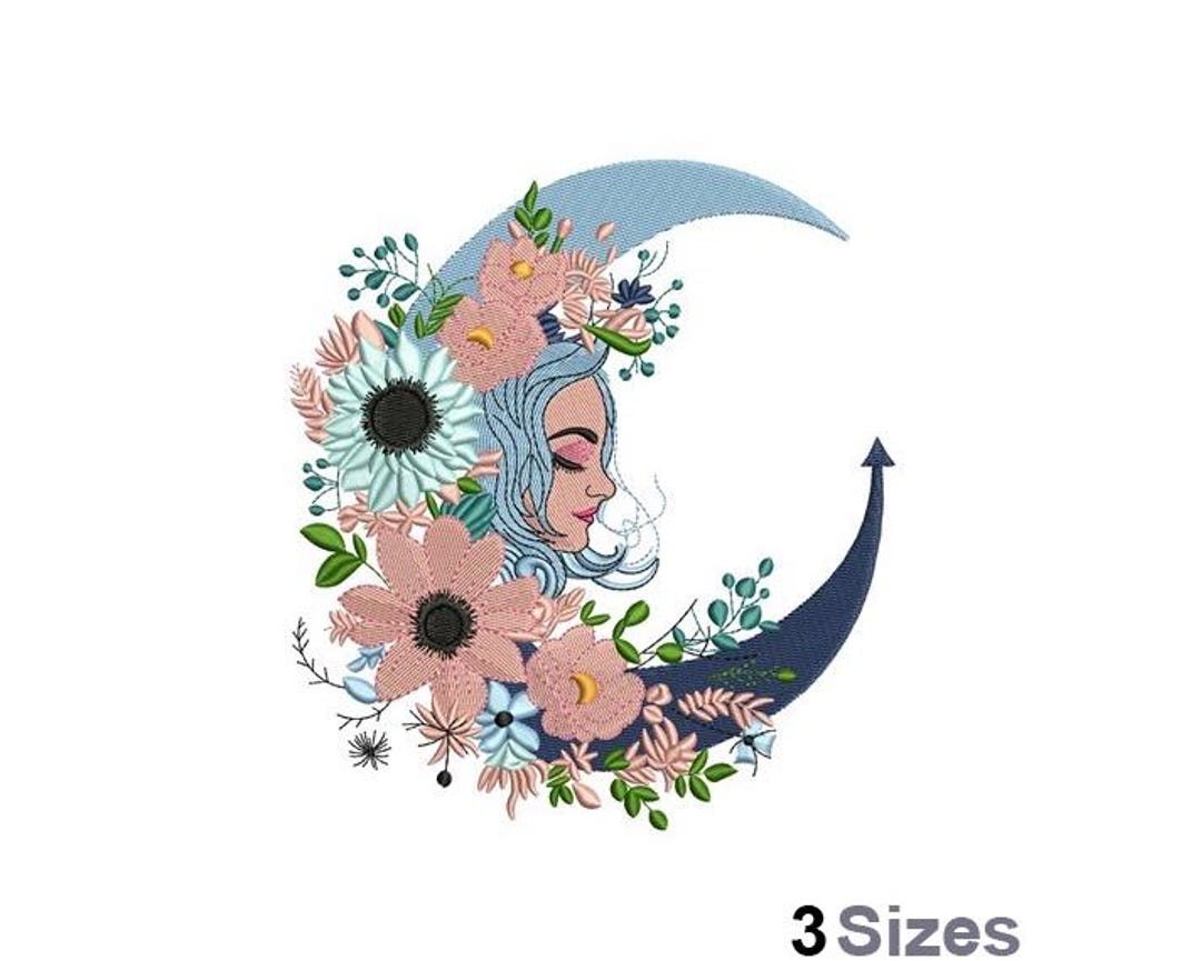 Floral Moon - Machine Embroidery Design - 3 Sizes - Etsy