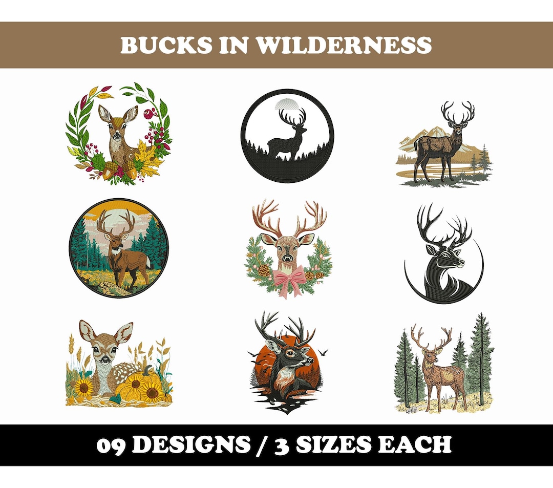 Wilderness Bucks (9 Designs) - Machine Embroidery Bundle, Hunting, Deer ...