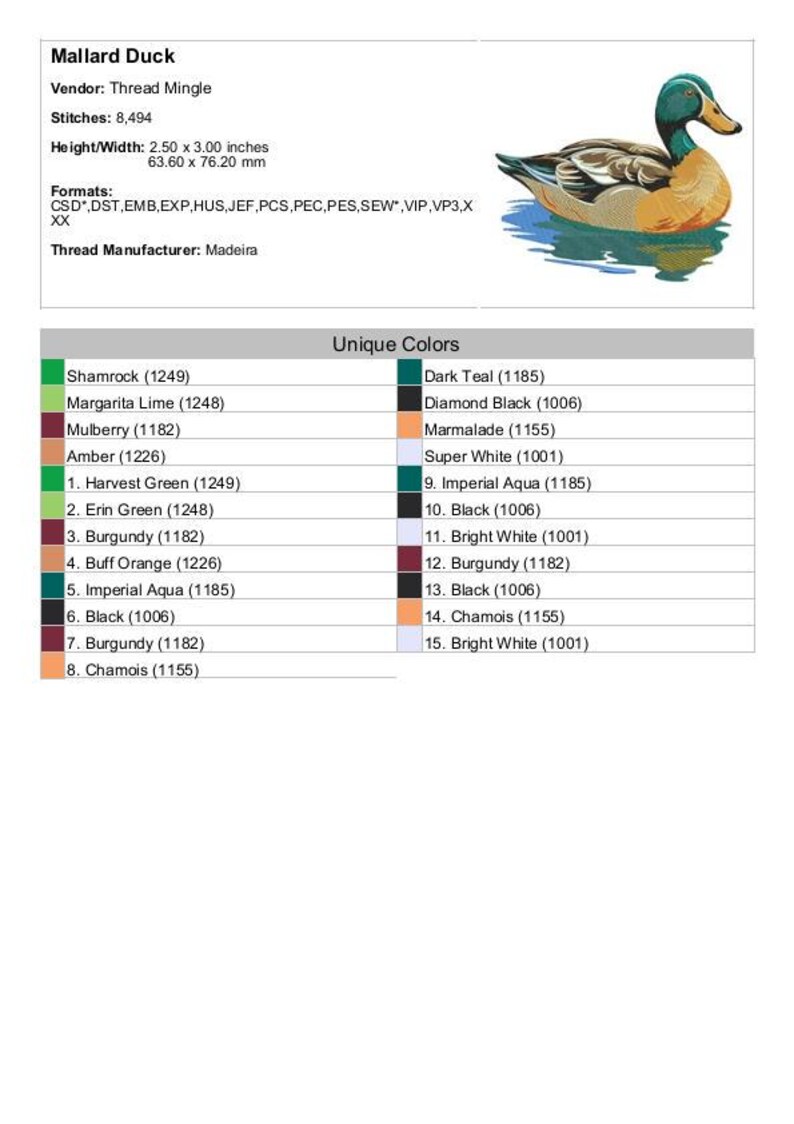 Mallard Duck - Machine Embroidery Design - 3 Sizes - Etsy