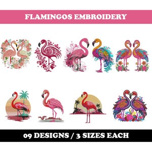 Flamingos (9 Designs) - Machine Embroidery Bundle, Tropical Birds, Pink Flamingo - Etsy