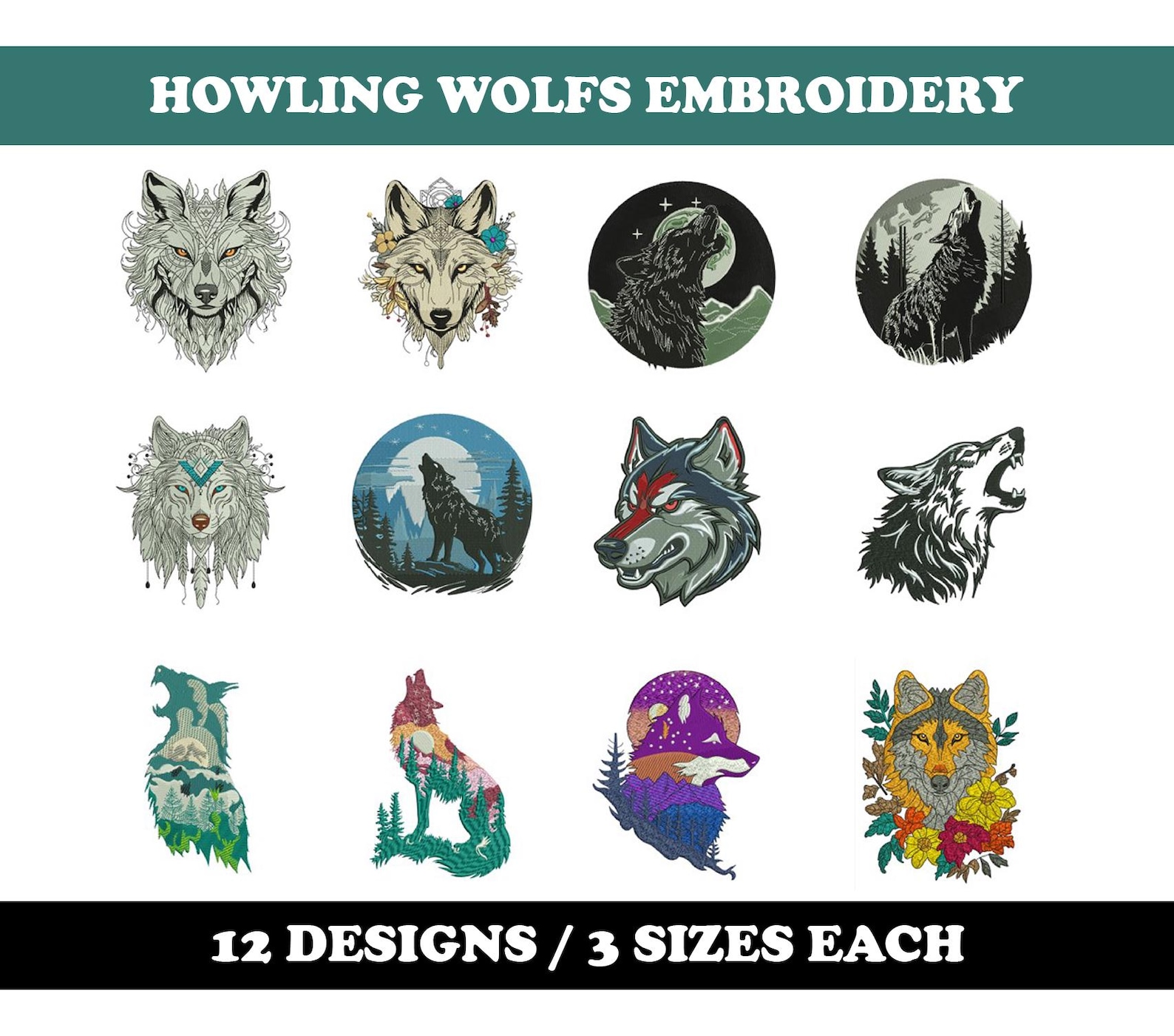Howling Wolves (12 Designs) - Machine Embroidery Bundle - Etsy